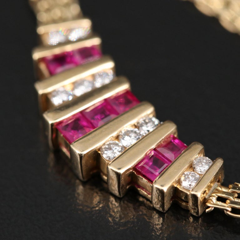 Modern Ruby Diamonds Gold Necklace, 18K Yellow Gold Ruby Diamond ...