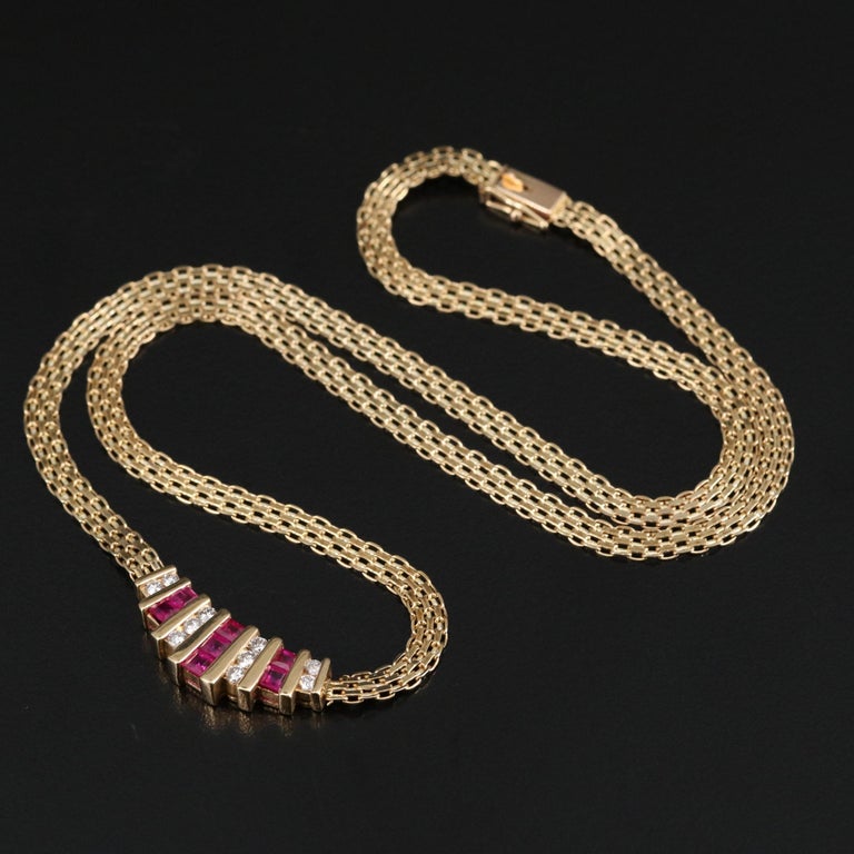 Modern Ruby Diamonds Gold Necklace, 18K Yellow Gold Ruby Diamond ...