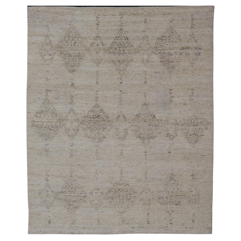Modern Rug in Creamy Beige Color Tones and Moroccan Style Diamonds in ...