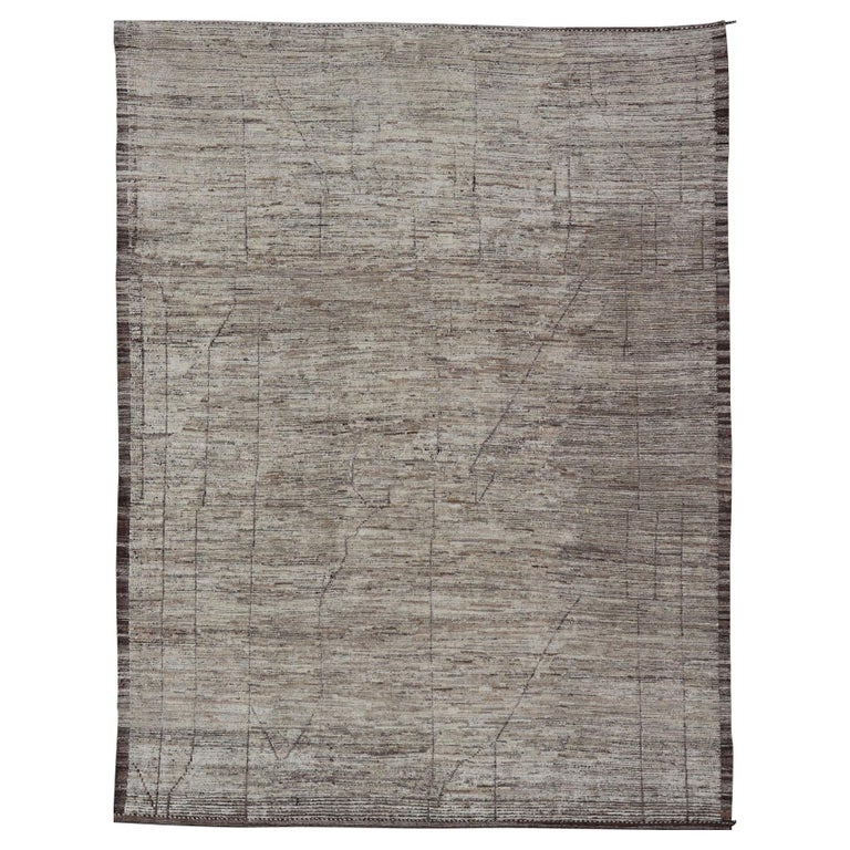 Modern Hand-Knotted Rug in Wool with Moroccan Design in Natural Earthy ...