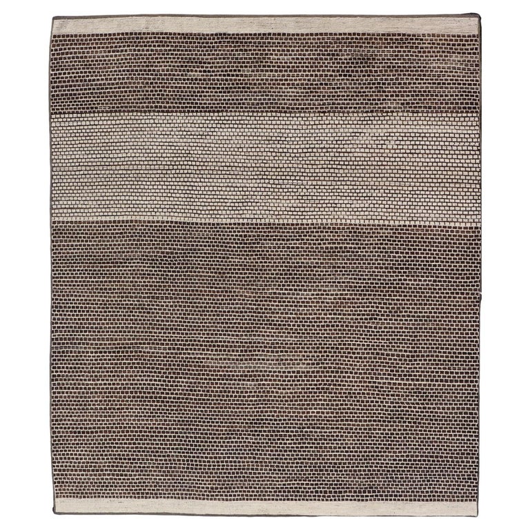 Modern Rug with Geometric Brick Design in Earthy Tones of Brown's, and ...