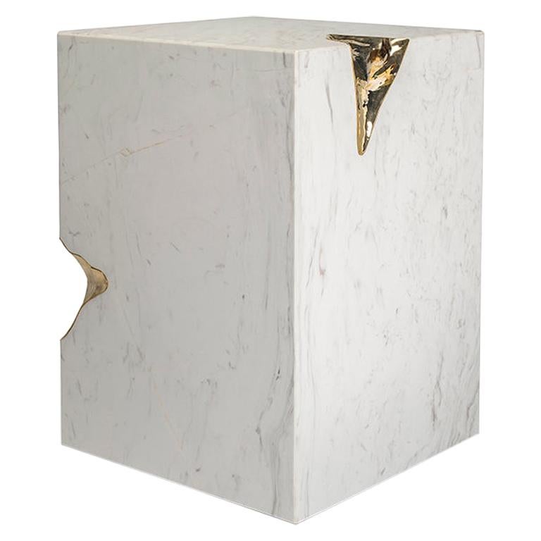 Modern Ruins Side Table in White Greek Marble and Gold-Plated Details ...