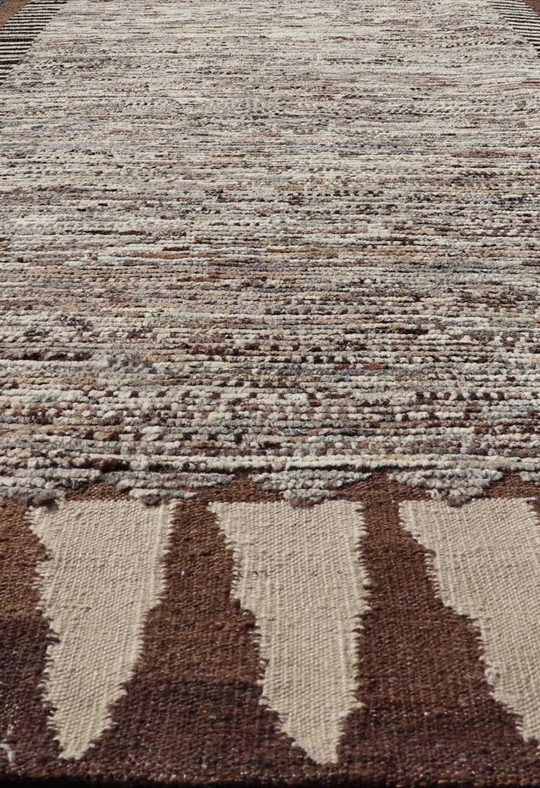Modern Runner in Solid Minimalist Design and All Around Kilim Border in ...