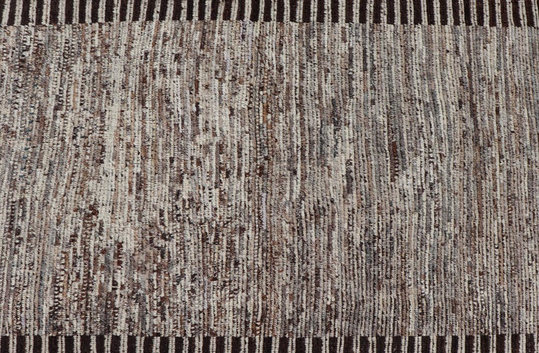 Modern Runner in Solid Minimalist Design and All Around Kilim Border in ...