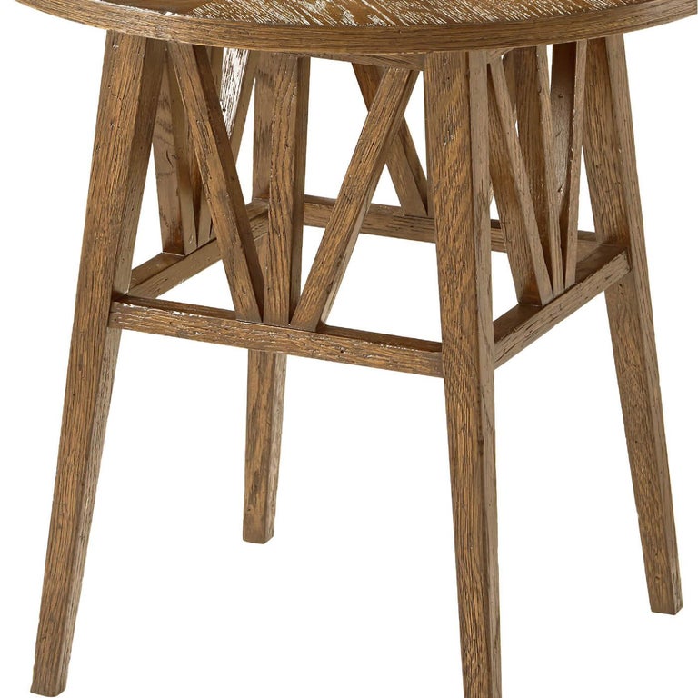 Modern Rustic Oak Round End Table, Light Oak For Sale at 1stDibs