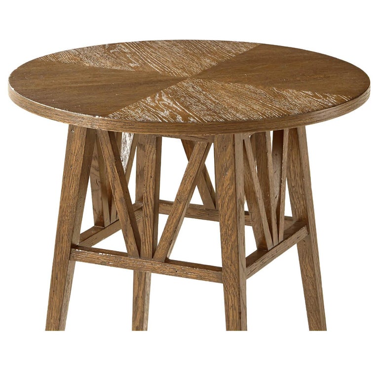 Modern Rustic Oak Round End Table, Light Oak For Sale at 1stDibs