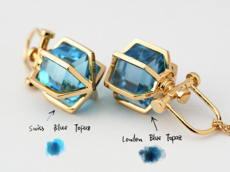 Modern Sacred 18k Solid Yellow Gold Talisman Pendant Necklace with Blue ...