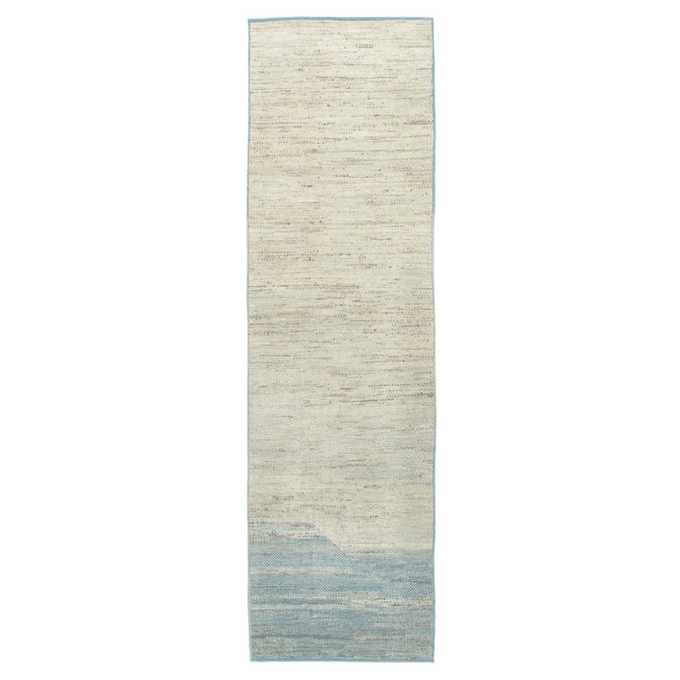 Modern Sahara Wool Runner in Beige and Blue For Sale at 1stDibs