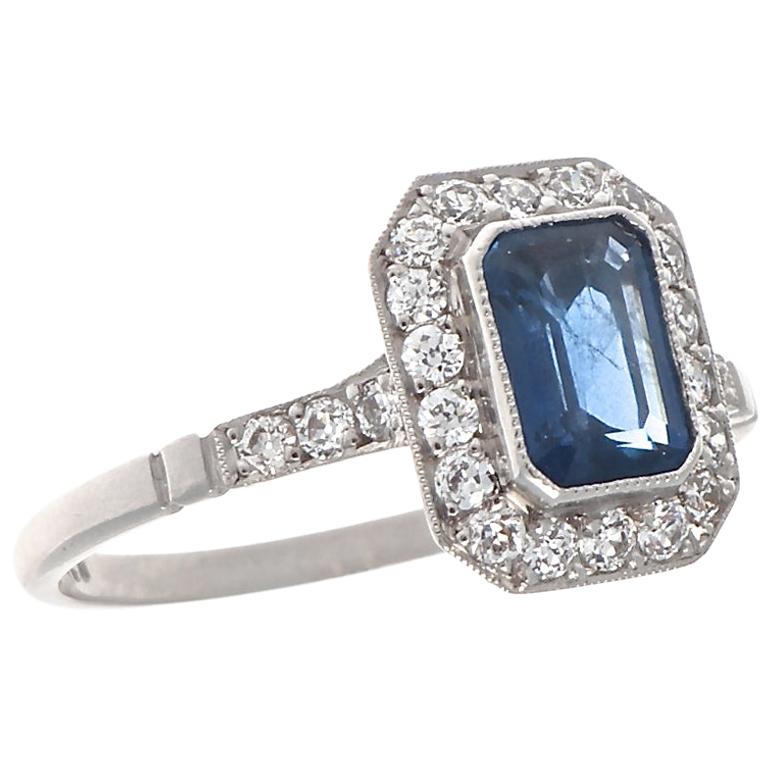 Modern Sapphire Diamond Platinum Engagement Ring For Sale at 1stDibs ...