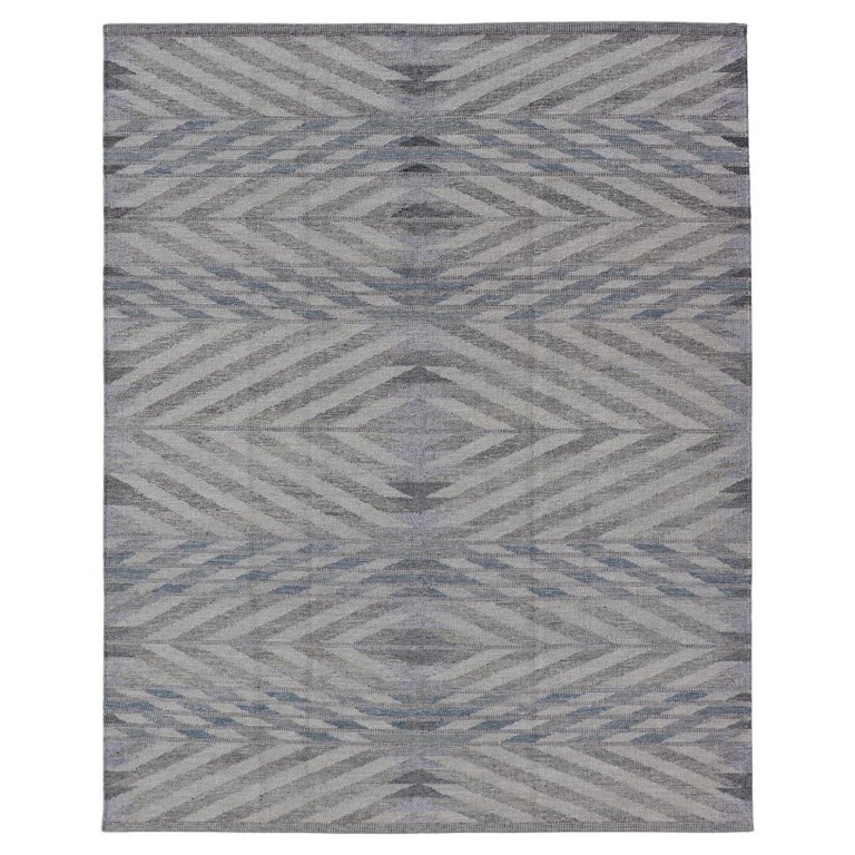Modern Scandinavian Flat-Weave Reversible Rug With Large Diamond Design ...