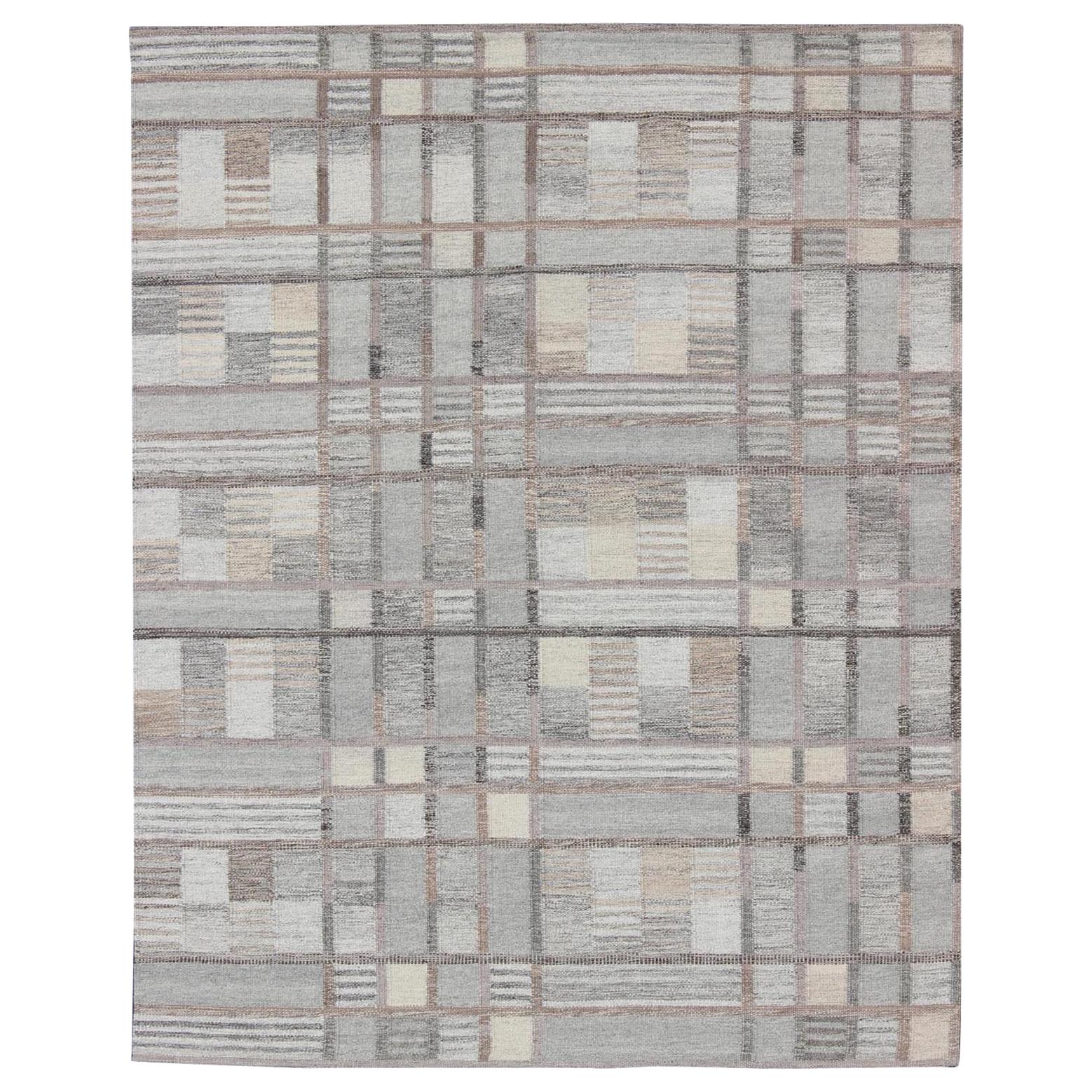 Modern Checkerboard or Patchwork Scandinavian Flat Weave Rug in Neutral ...