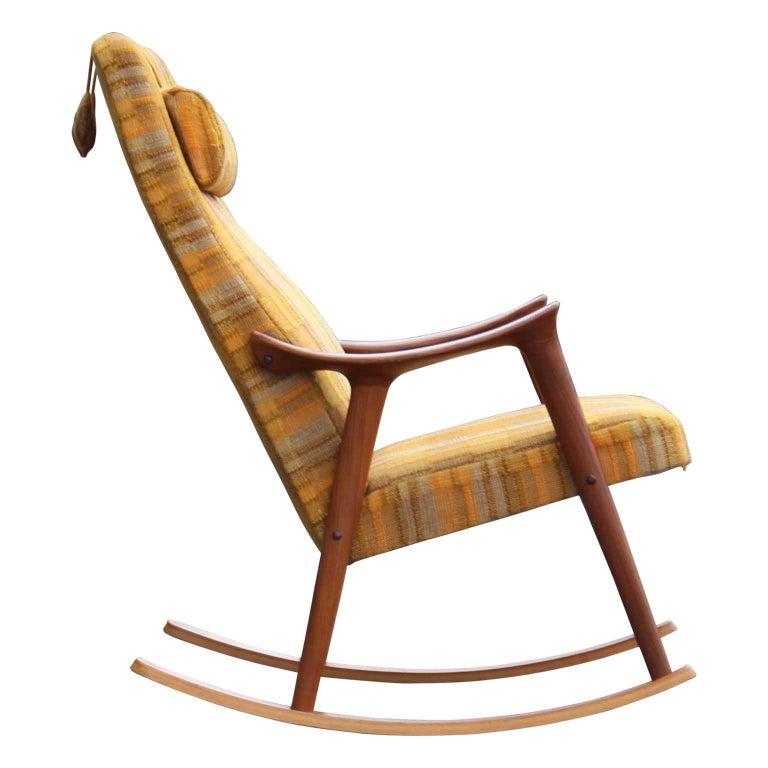 Modern Scandinavian Westnofa Yellow Pattern Teak Rocking Chair by ...