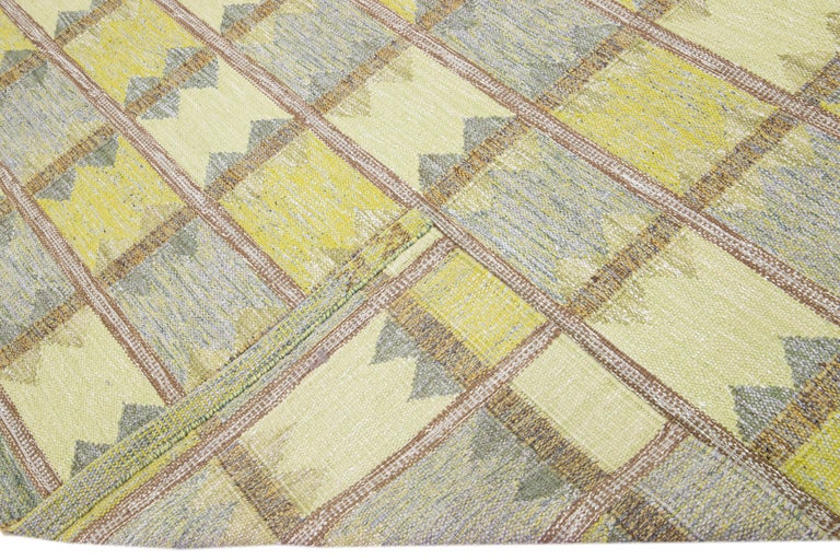 Modern Scandinavian Yellow and Gray Handmade Geometric Room SizeWool ...