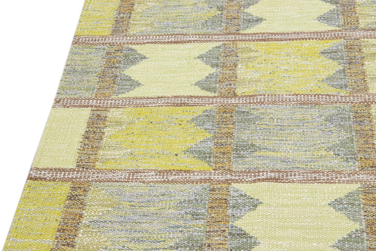 Modern Scandinavian Yellow and Gray Handmade Geometric Room SizeWool ...