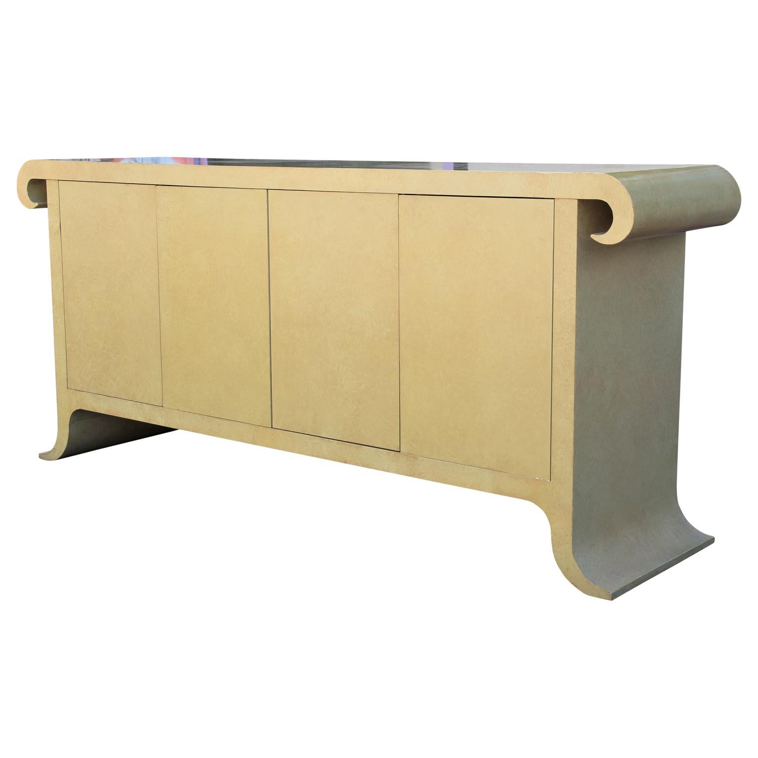 Modern Scroll Top Cream Sideboard or Credenza in the Style of Karl ...