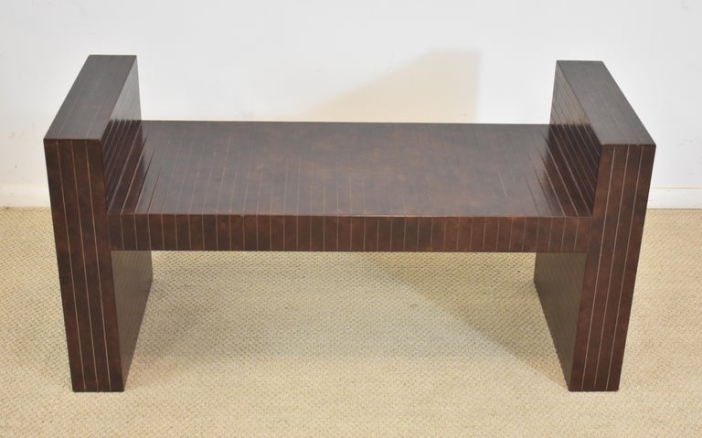 Modern Sculptural Bench Clad in Scored Brown Leather by Karl Springer ...