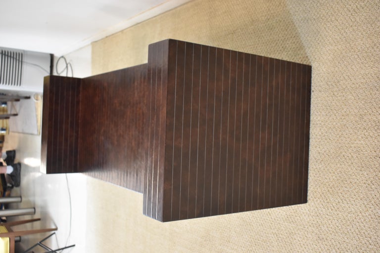 Modern Sculptural Bench Clad in Scored Brown Leather by Karl Springer ...