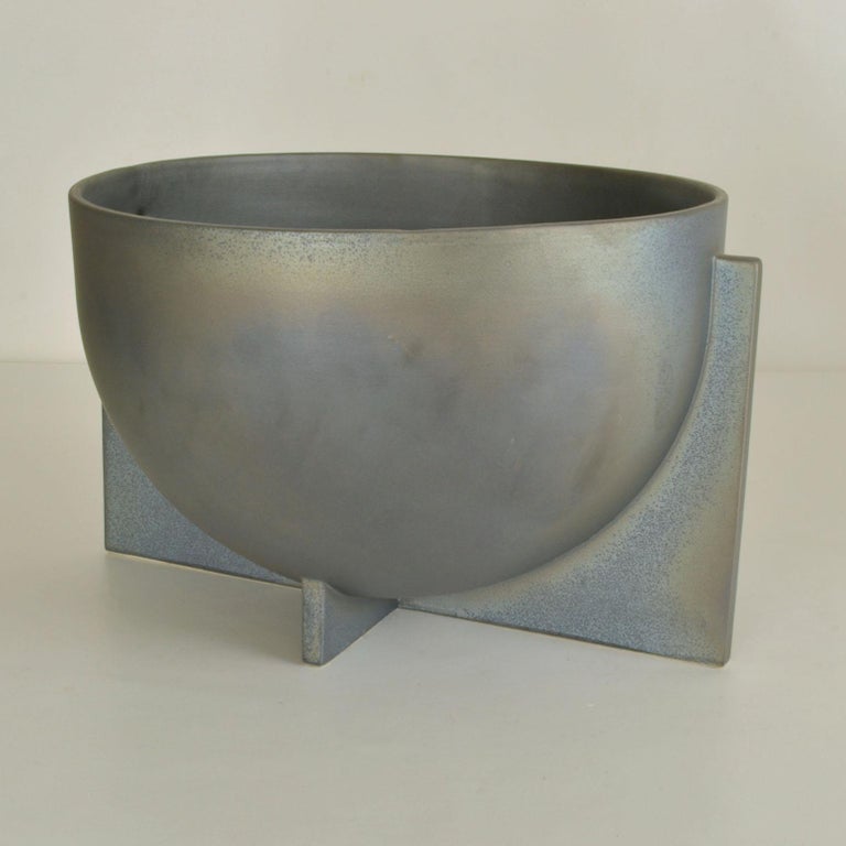 Modern Sculptural Ceramic Vases in Metallic Grey Glaze For Sale at 1stDibs