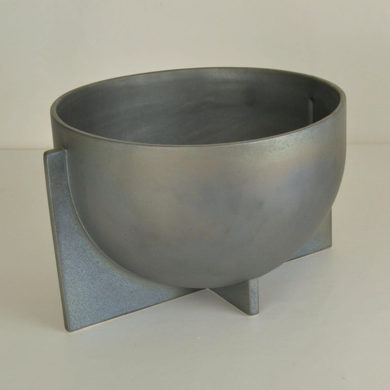 Modern Sculptural Ceramic Vases in Metallic Grey Glaze For Sale at 1stDibs