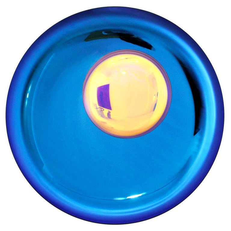 Modern Sculptural Concave Blue Glass French Mirror at 1stDibs