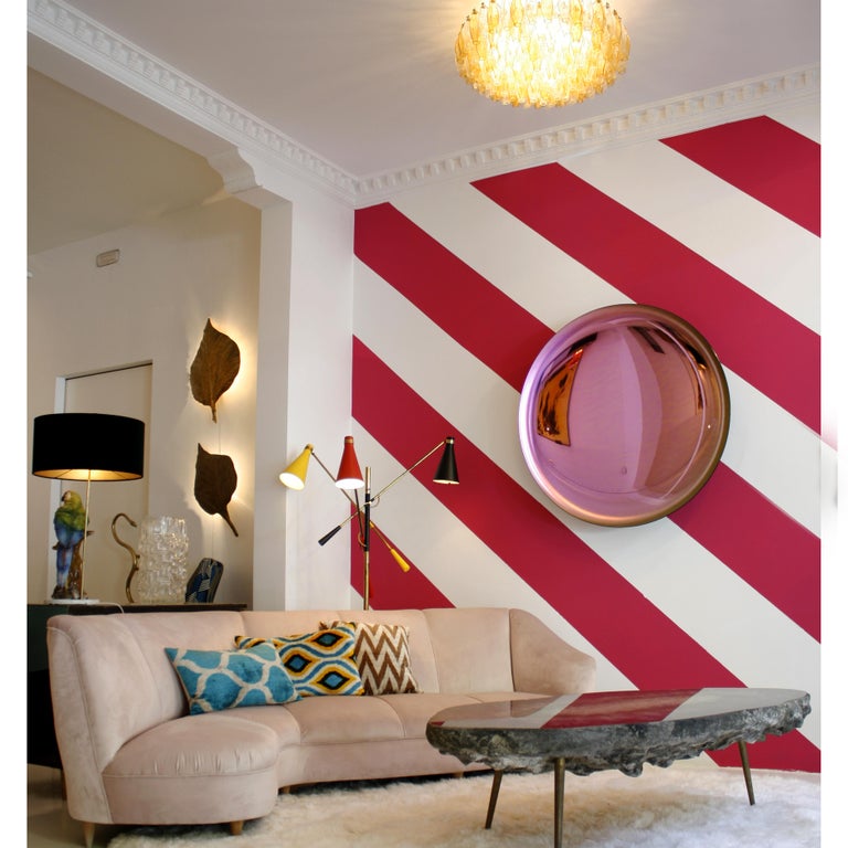 Modern Sculptural Concave Pink Glass French Mirror For Sale at 1stDibs
