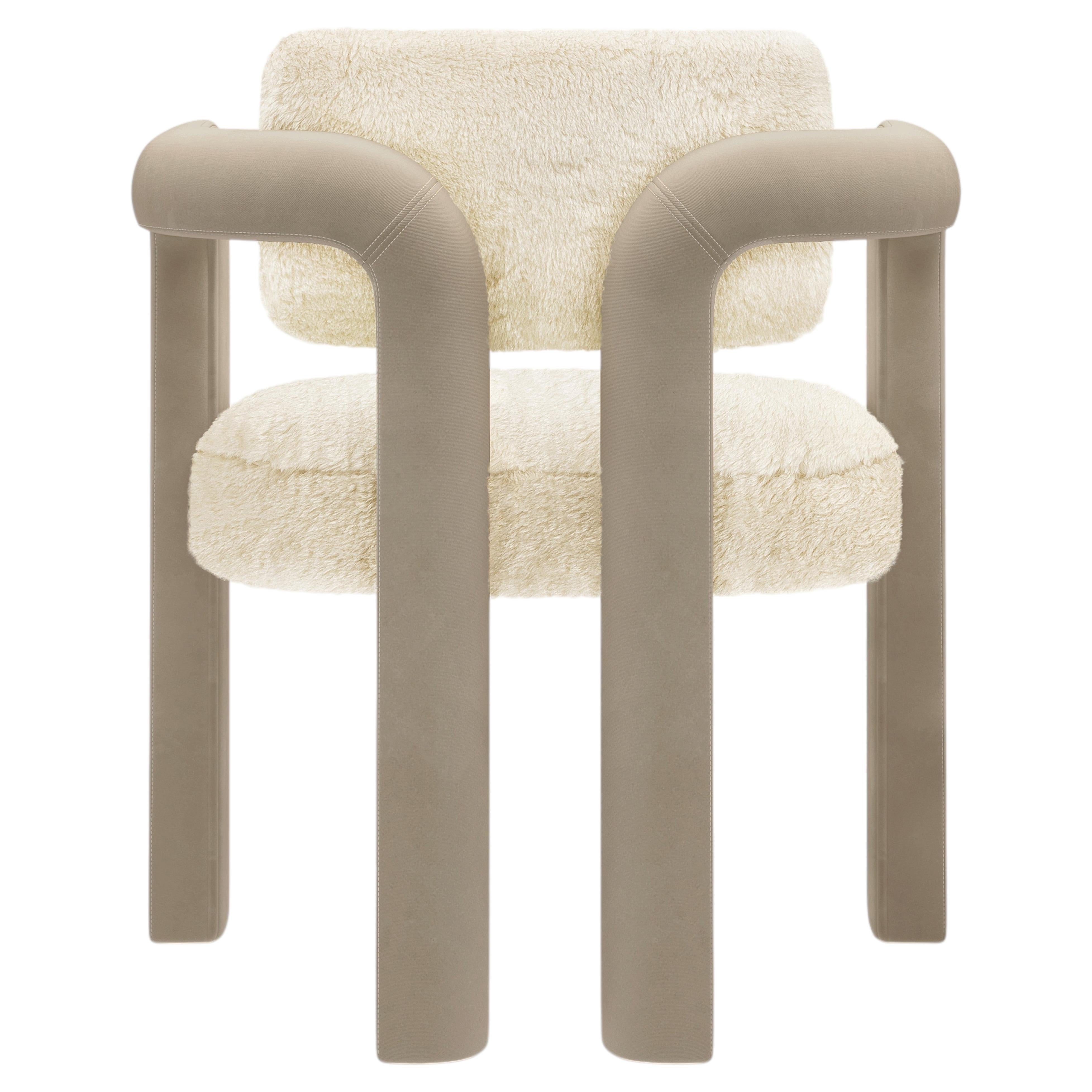 Modern sculptural fur taupe velvet Double Arch dining chair by ...