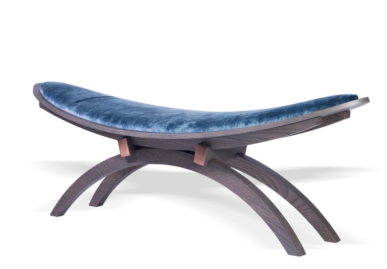Modern Sculptural Shaped Bench Velvet and Wood For Sale at 1stDibs