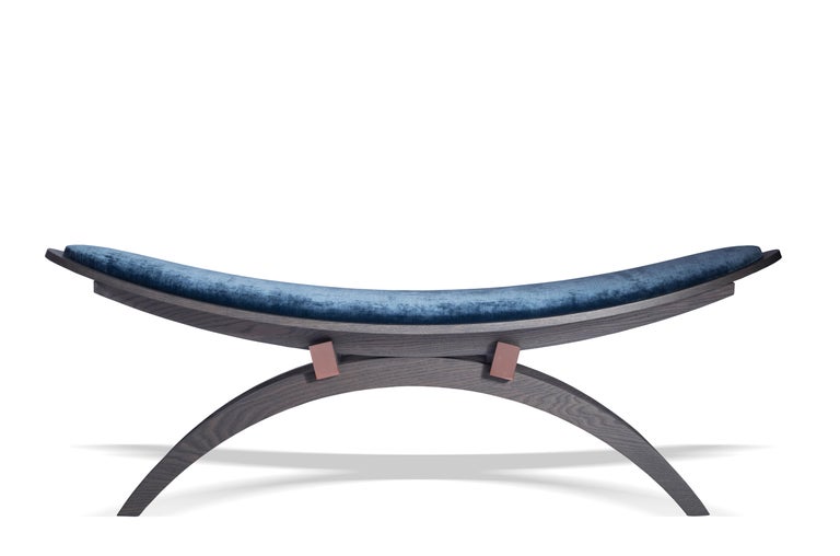 Modern Sculptural Shaped Bench Velvet and Wood For Sale at 1stDibs