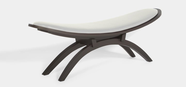Modern Sculptural Shaped Bench White Leather and Wood For Sale at 1stDibs