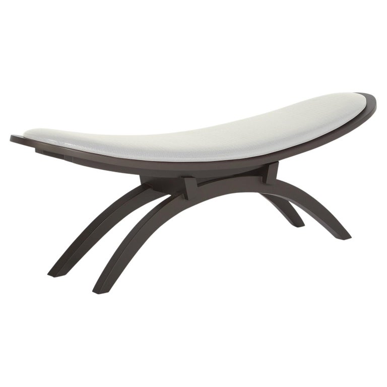 Modern Sculptural Shaped Bench White Leather and Wood For Sale at 1stDibs