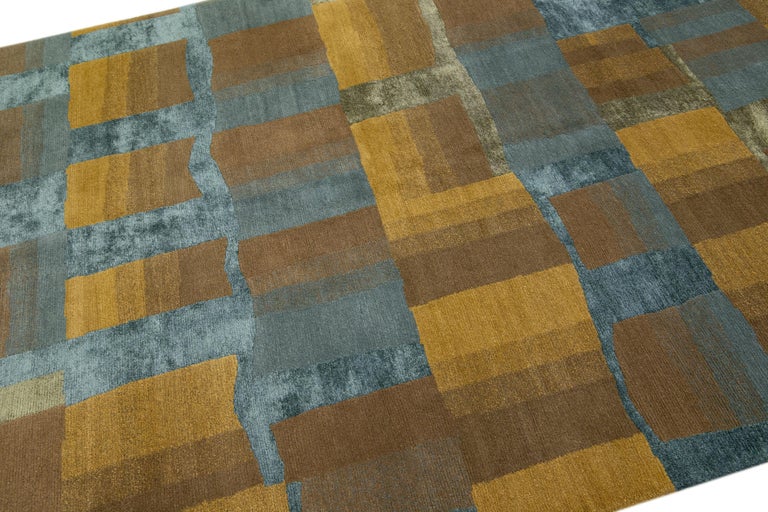 Modern Shakti Wool and Silk Tibetan Rug with Multicolor Abstract Design ...