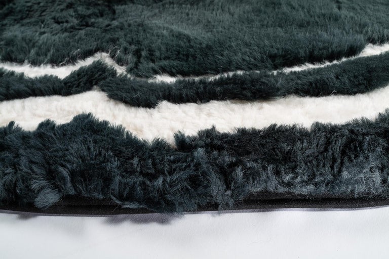 Modern Shearling Green and Black Rug - Roots - Handmade in France For ...