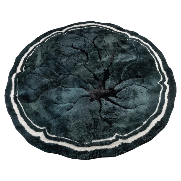 Modern Shearling Green and Black Rug - Roots - Handmade in France For ...