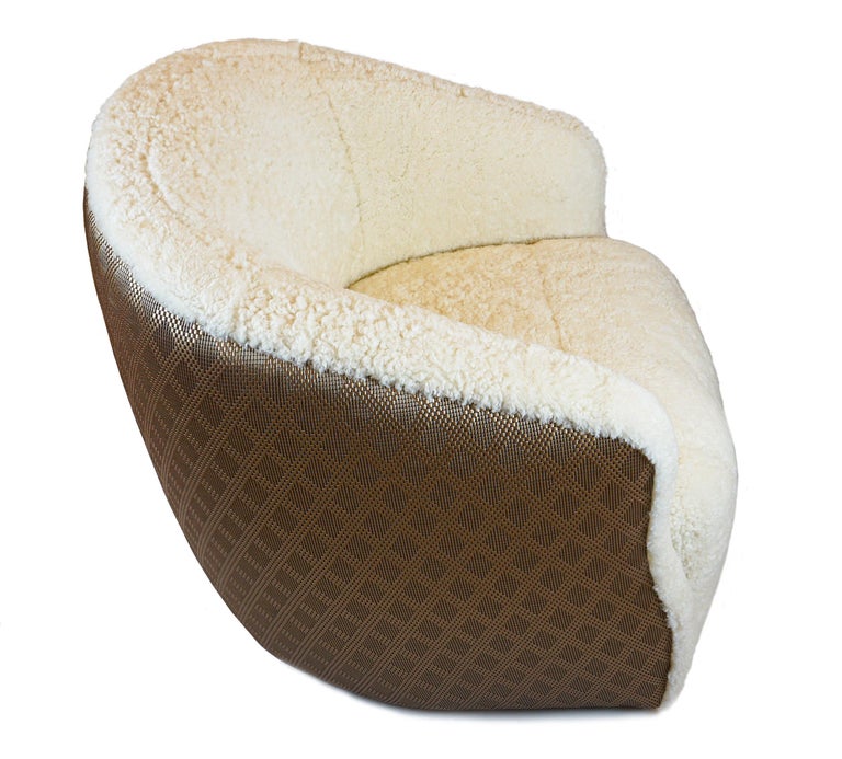 Modern Shearling Swivel Chair with Faux Metallic Vinyl Textured ...