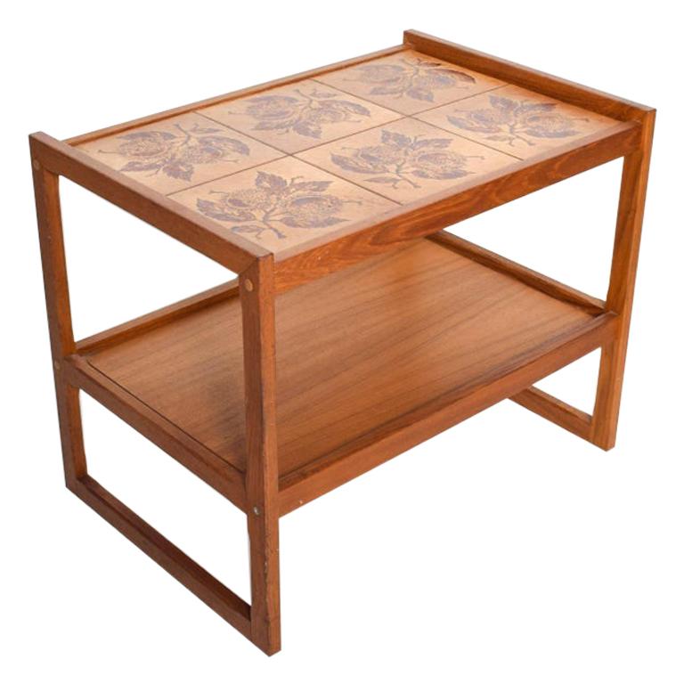 1979 Side Service Table Tiered Teakwood with Tile Tabletop Ox Art ...