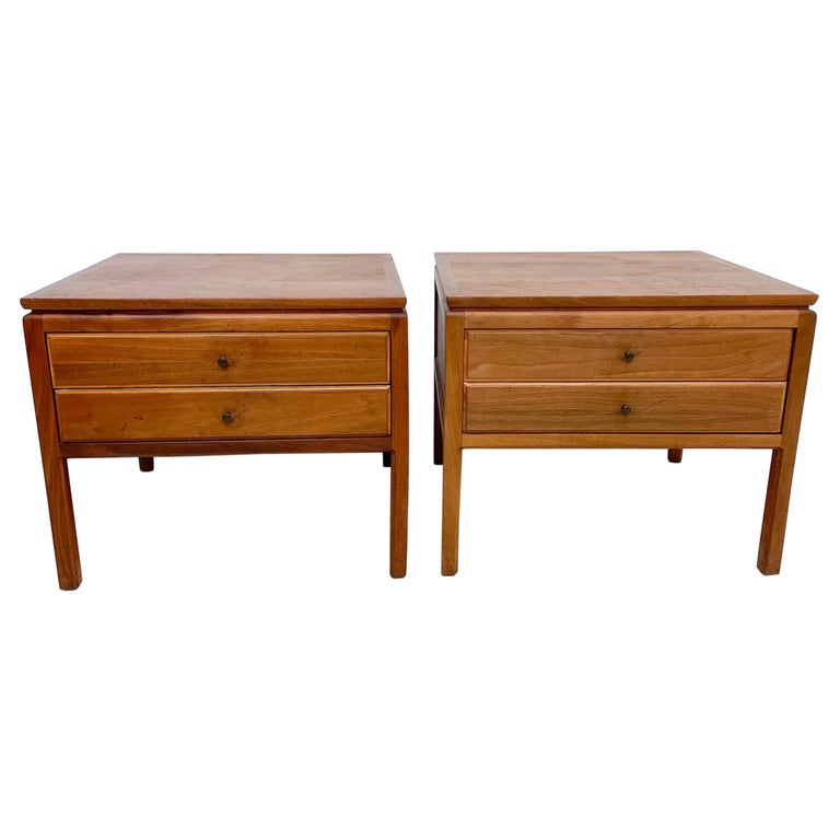 Modern Side Table Pair Floating Walnut Wood + Drawers Signed ...