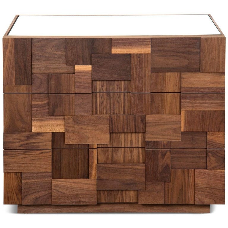 Modern Side Table with Hand-Cut Blocks Raised Geometric Pattern Three ...