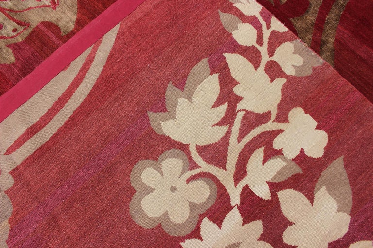 Modern Silk and Wool Rug from Nepal in Red and Taupe For Sale at 1stDibs
