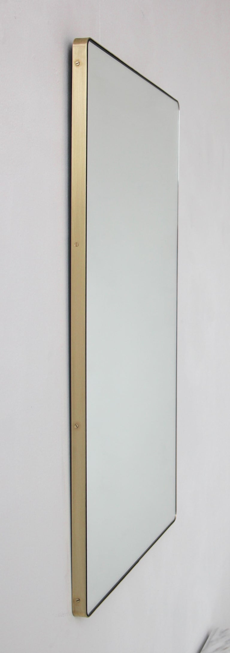 Quadris™ Rectangular Modern Mirror with Brass Frame at 1stDibs