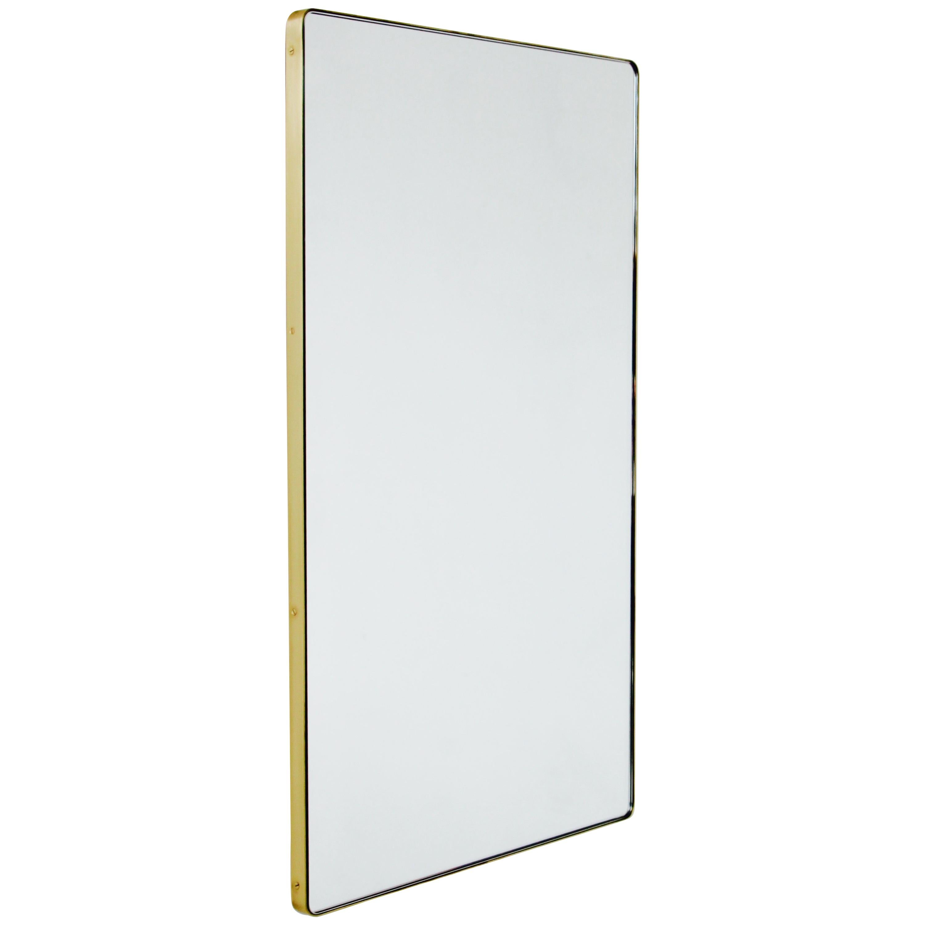 Quadris™ Rectangular Modern Mirror with Brass Frame at 1stDibs