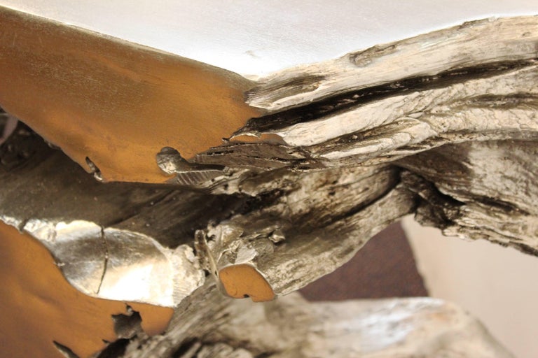 Modern Silvered Cast Resin Tree Trunk Console For Sale at 1stDibs