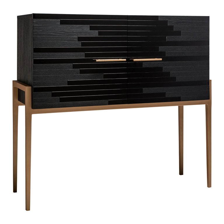 Modern Small Cabinet for Living Room in Black Lacquer and Black Oak For ...