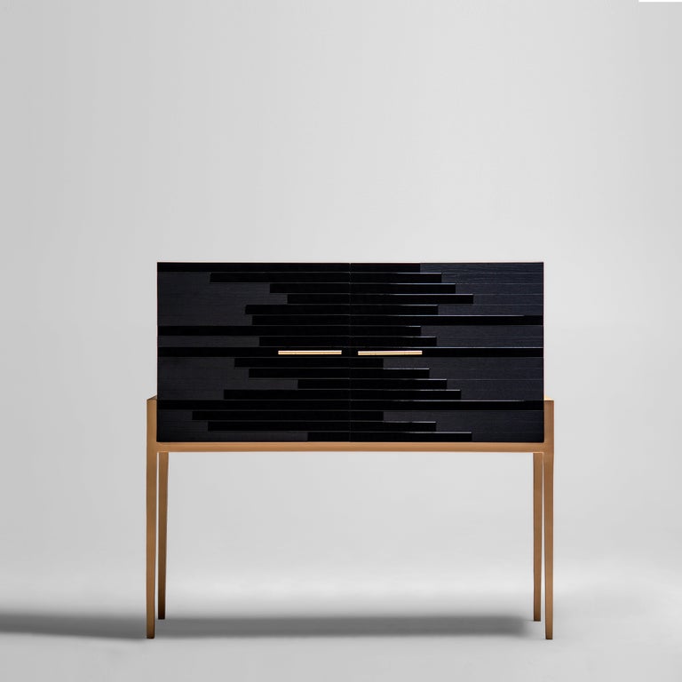 Modern Small Cabinet for Living Room in Black Lacquer and Black Oak For ...