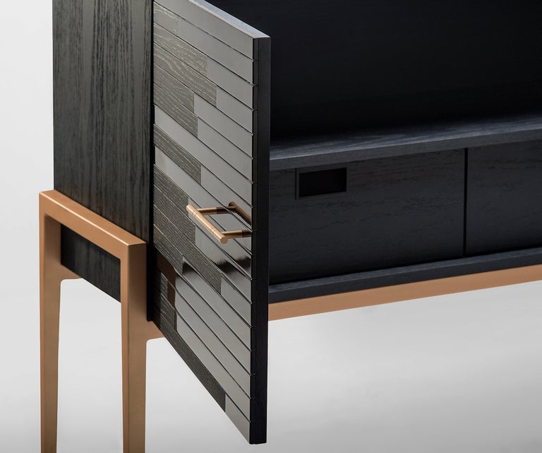 Modern Small Cabinet for Living Room in Black Lacquer and Black Oak For ...