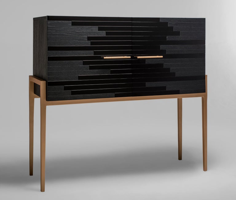 Modern Small Cabinet for Living Room in Black Lacquer and Black Oak For ...