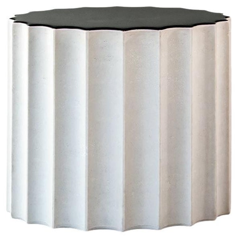 Modern Small Off-White and White Ion Fluted Oval Glass and Resin Side ...