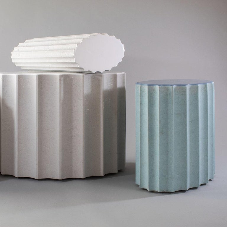 Modern Small Turquoise and White Ion Fluted Oval Glass and Resin Side ...