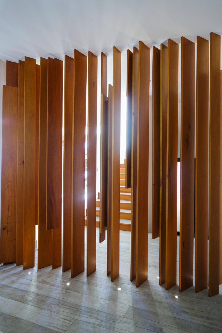 Modern Wood Sculpture Wall Screen / Room Divider by Pierre Sarkis For ...