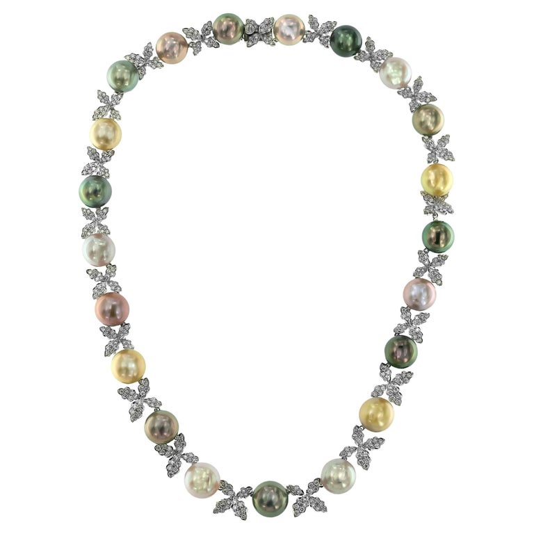 Modern South Sea, Tahitian and Freshwater Pearl and Diamond Necklet ...