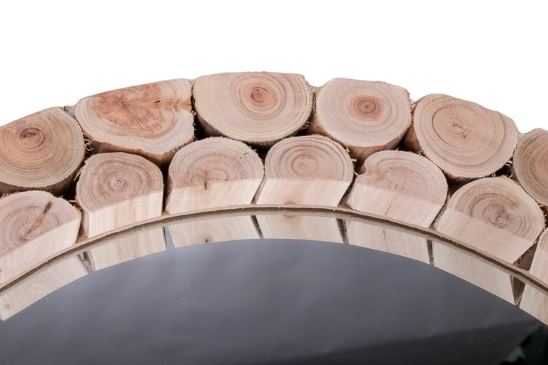 Modern Spanish Round Mirror w/ Hand Made Tree Trunk Mosaic Frame For ...